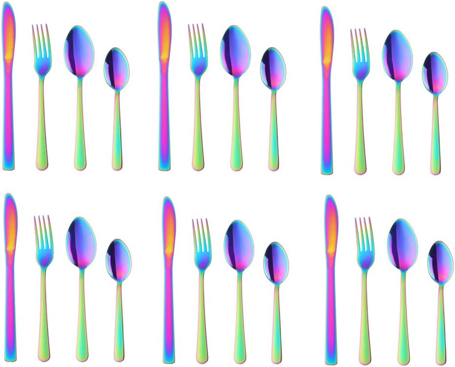 Amazon.com | BuyGo Rainbow Silverware Set Flatware Set Stainless Steel ...