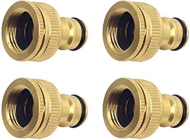4pc Brass Garden Hose Tap Connector, 1/2 Inch and 3/4 Inch Hosepipe Tap ...