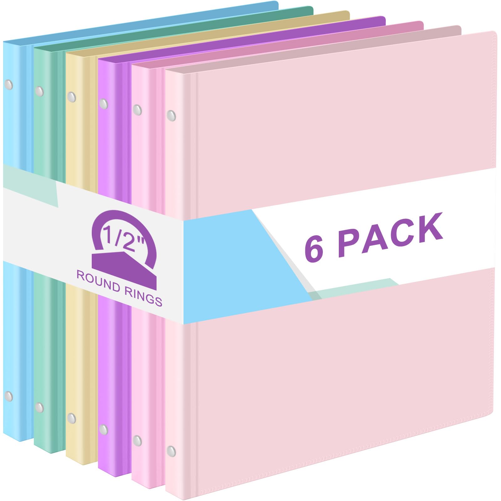 Fulmoon 6 Pack Plastic 3 Ring Binder Assorted Colors Economy Flexible ...