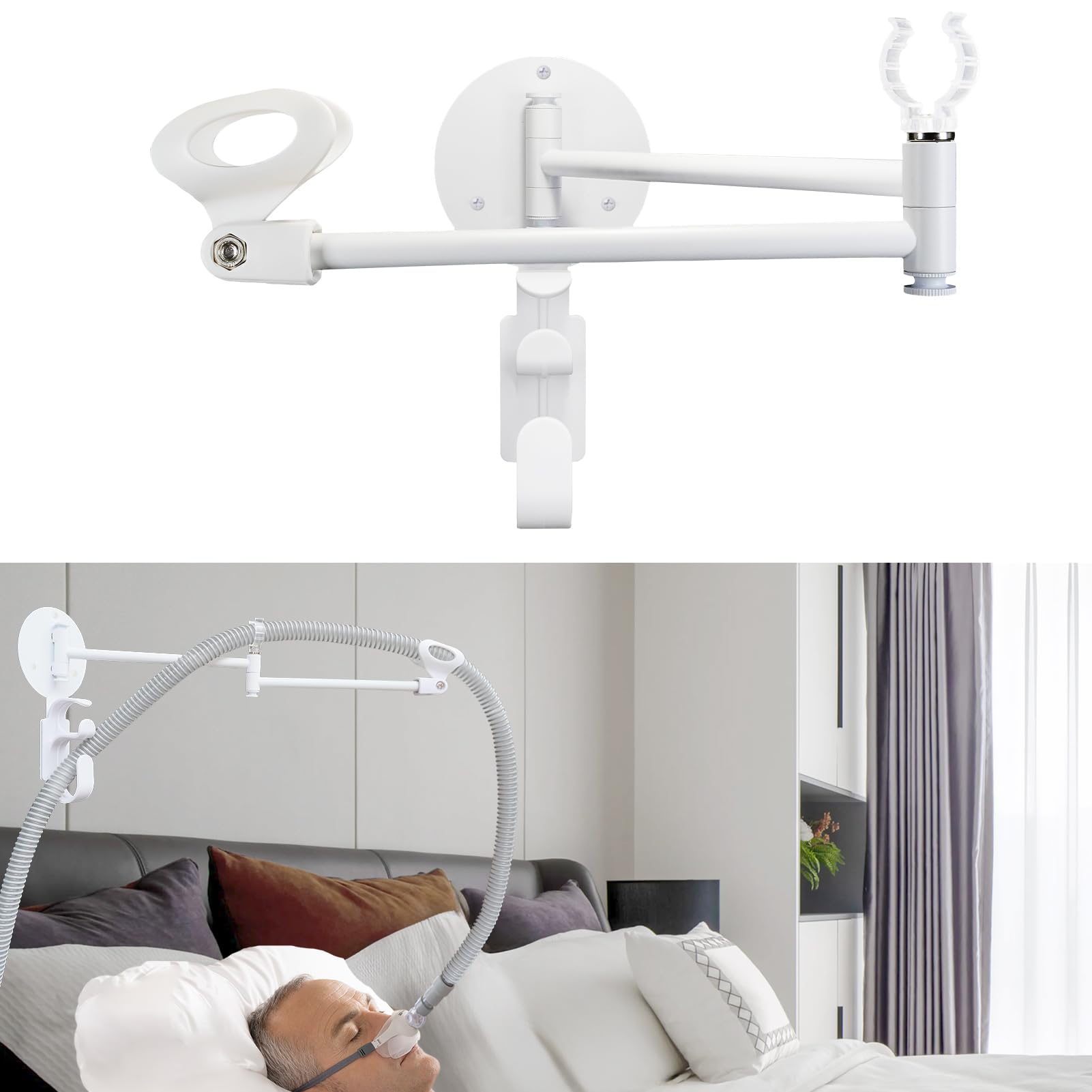 Wall-Mounted CPAP Hose Holder with 360° Rotation Swing Arm - Organizes ...