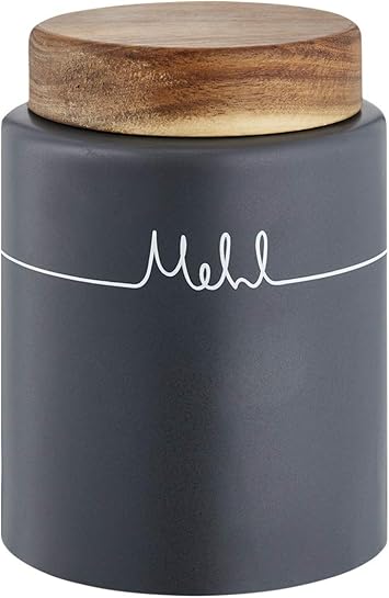 Amazon.de: KHG Mehldose Vorratsdose Keramik grau anthrazit mit Holz ...