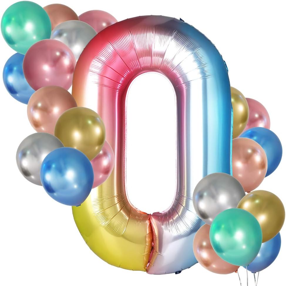 Simpeak Number Balloons, 1* 40 Inch Large Foil Number 0 Balloon + 24 ...