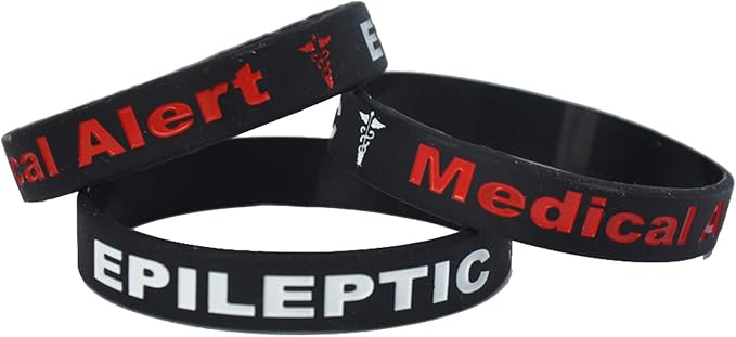 NEW EPILEPTIC Medical Alert (1 x BLACK WRISTBAND) Epilepsy Band ...