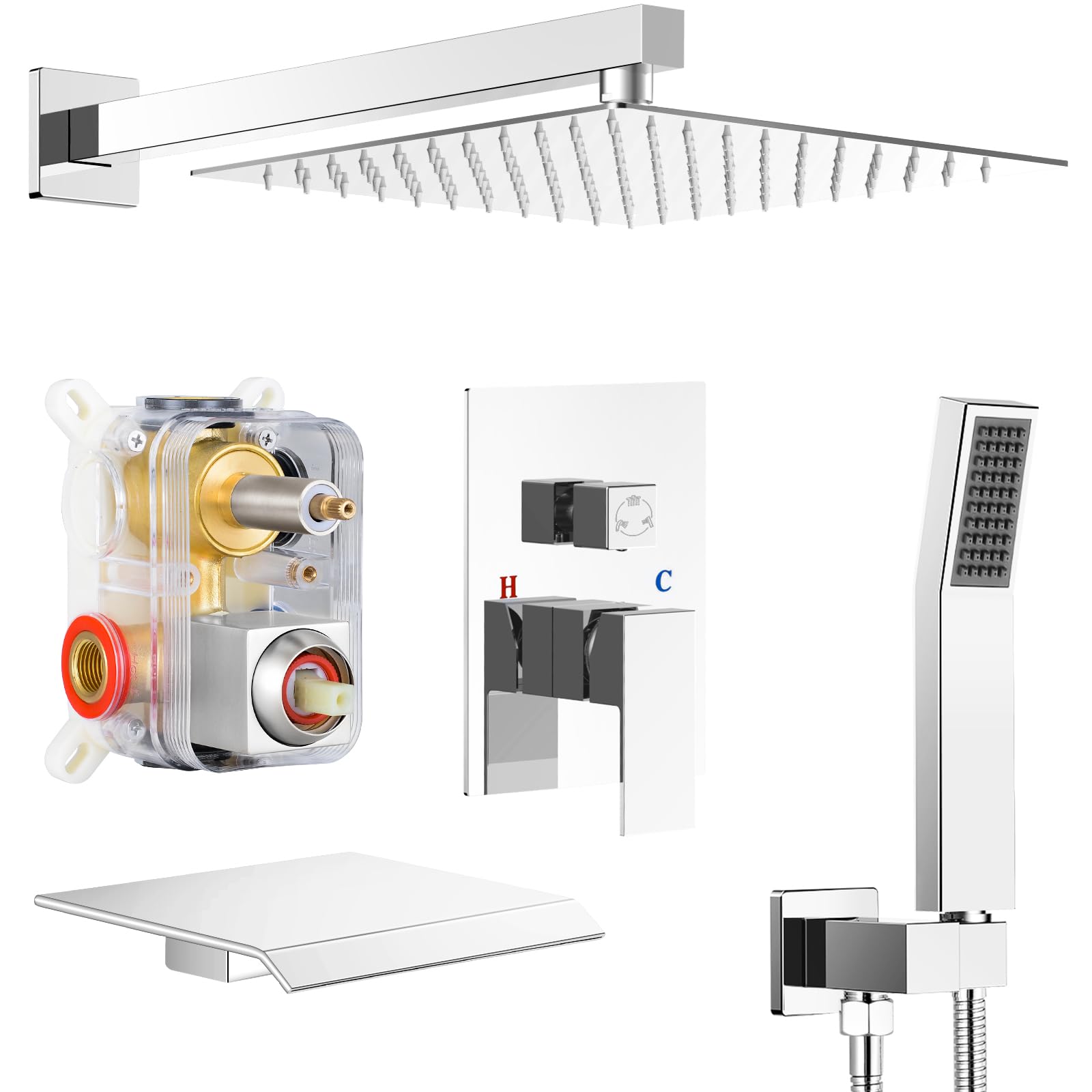 Qomolangma 10 inch Rain Shower System with Tub Spout, 3-Functions ...