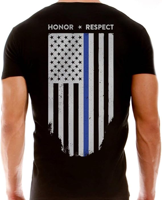 Thin Blue Line American Flag T-Shirt - Vertical Flag - Black | Amazon.com