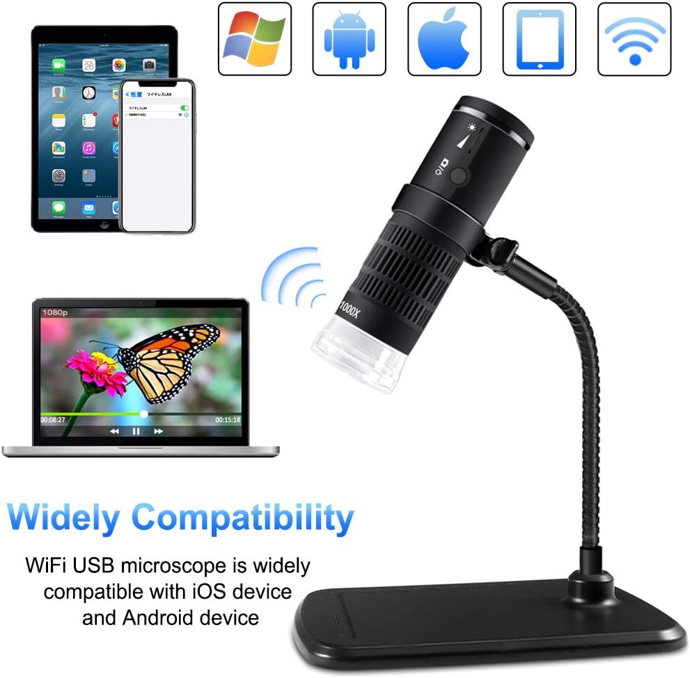 Digital Microscope, ROTEK WiFi USB Microscope Camera 1000x Zoom 1080P ...
