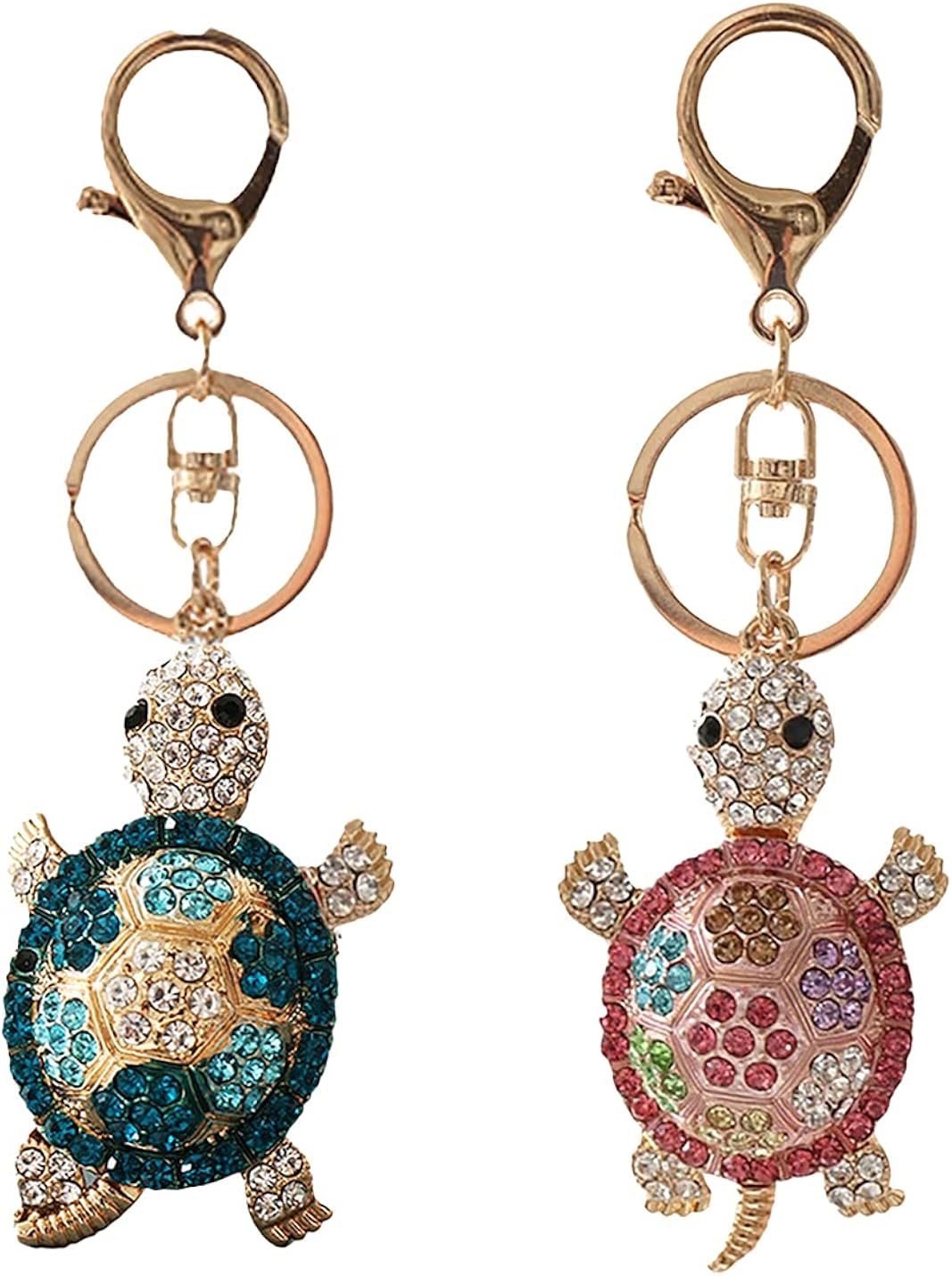 2 PCS Sea Turtle Key Chain Sparkling Rhinestone Key Ring Charm for ...