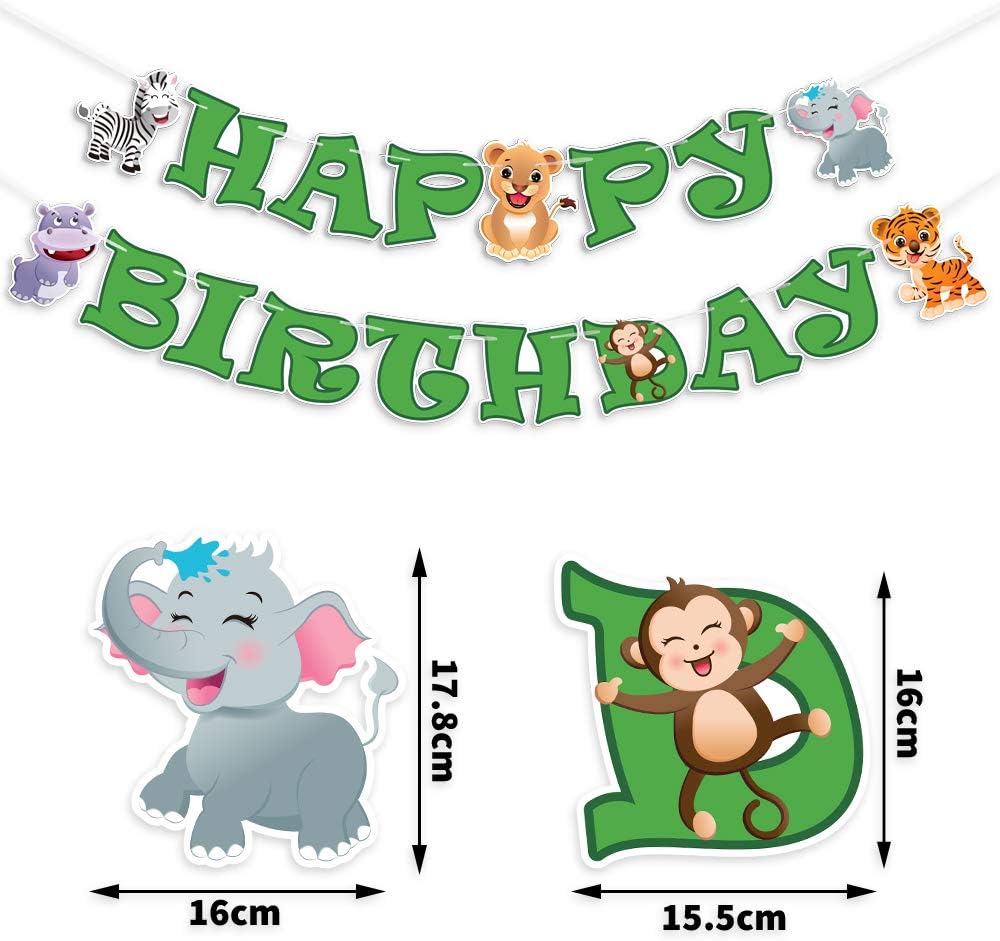 WERNNSAI Jungle Safari Happy Birthday Banner – Zoo Animals Theme Party ...