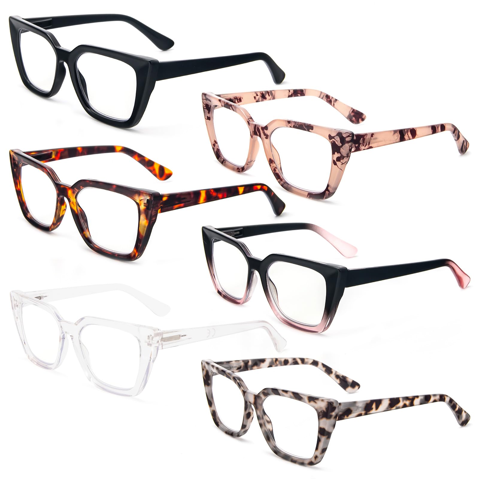 prtcslwd Cat Eye Reading Glasses for Women 6 Pack Oversized Stylish ...