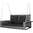 Amazon.com: Tangkula 2 Person Wicker Hanging Porch Swing, Patiojoy Outdoor Rattan Swing with ...