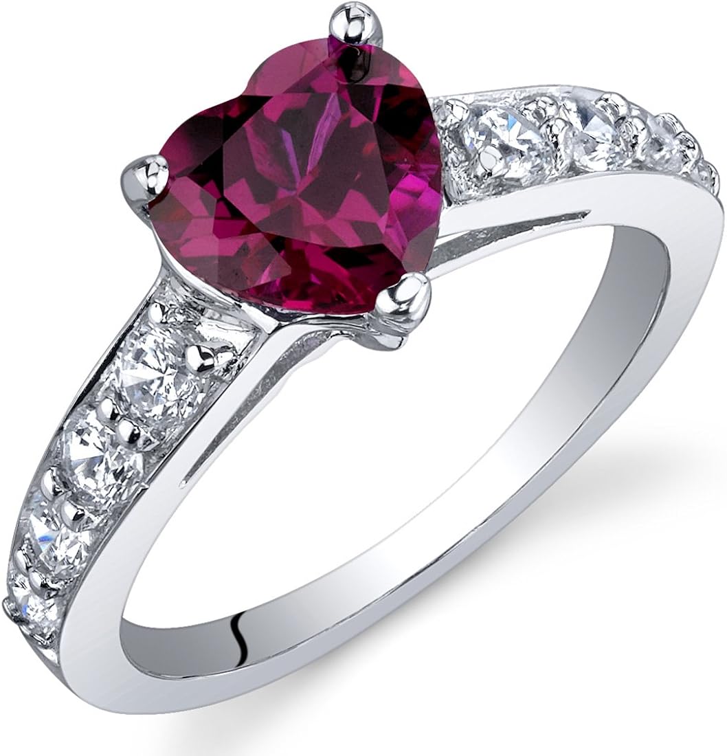 Amazon.com: Peora Created Ruby Promise Ring in Sterling Silver, Heart ...