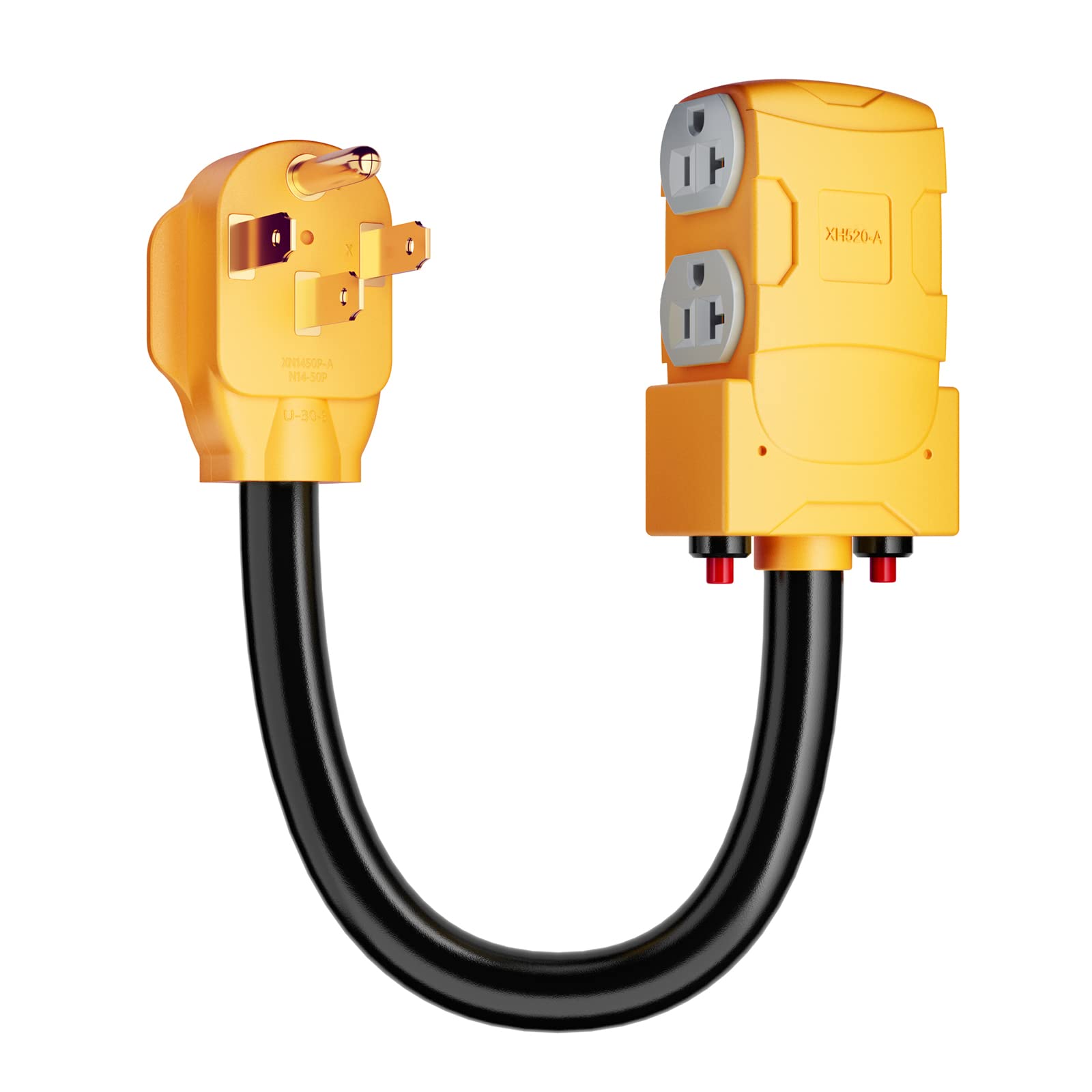 MECMO 50 Amp to 20 Amp 110V RV Distribution Adapter, NEMA 14-50P to 4 X ...