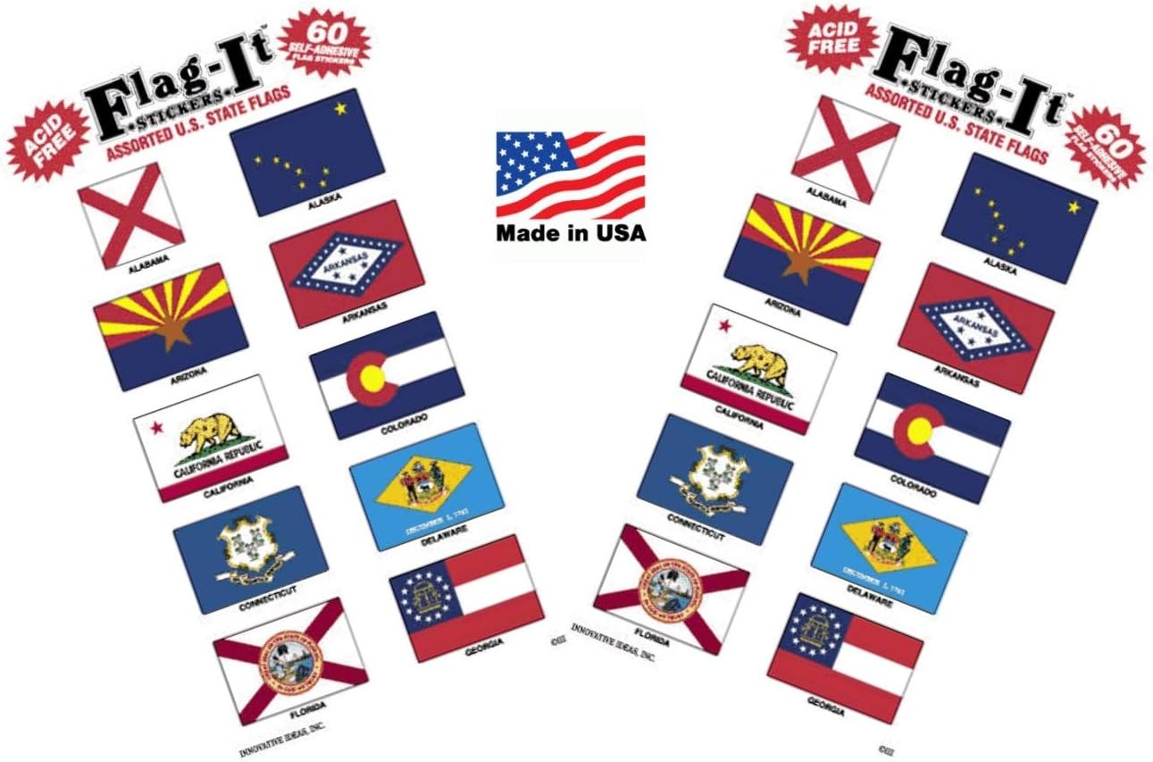 Amazon.com : Made in The USA! 2 Packs of Flag-It Complete State Sticker ...