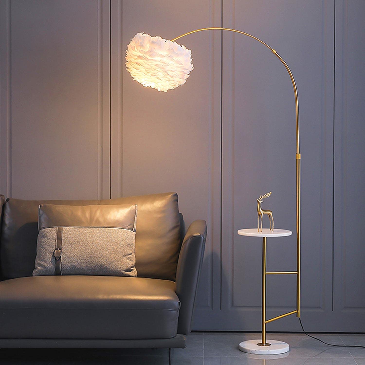 Delemade Floor Lamp,Modern Bedside Lamp with Table, Glam Floor Lamp for ...