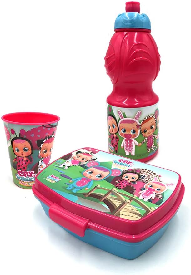 Plastic lunch box set 400ml bottle 1 cup 1 container (cry baby) – BigaMart