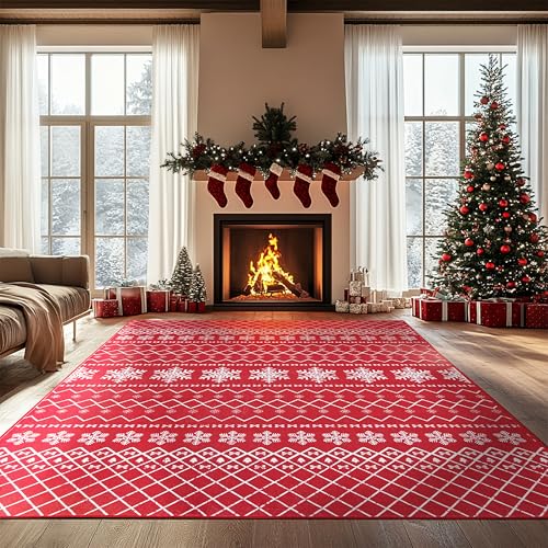 Large 8x10 Christmas Rugs Living Room Washable Rug Non Slip Red Carpet ...