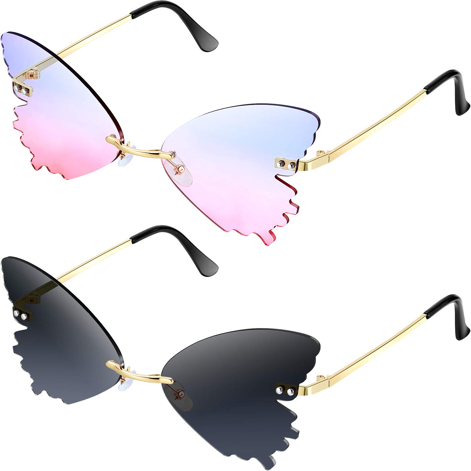 Weewooday 2 Pairs Butterfly Sunglasses Rimless Glasses Eyewear ...