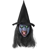 Amazon.com: Scary Green Old Hag Witch Woman Costume Mask with Hair and ...