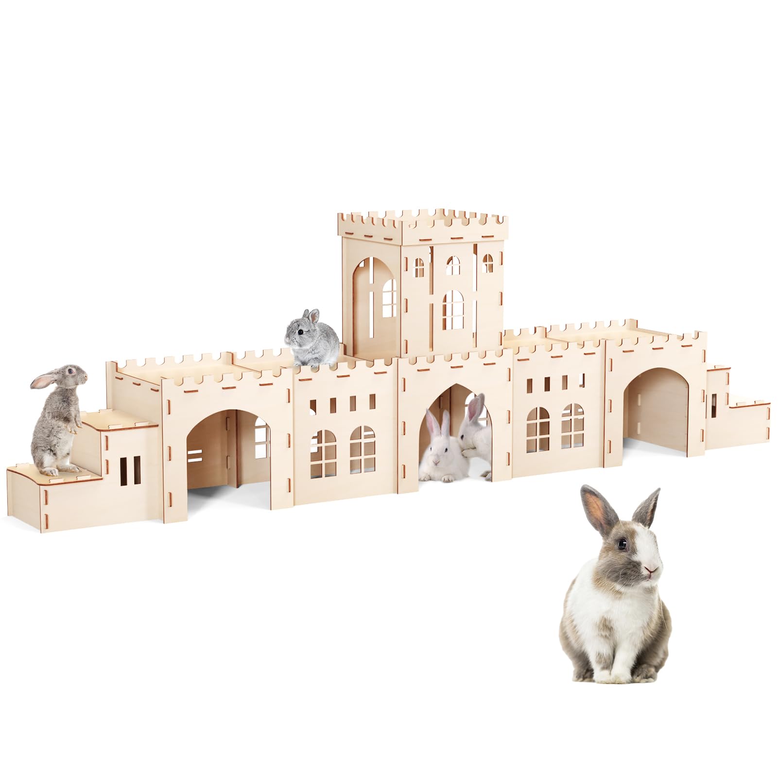 Woiworco Extra Large Rabbit Castle Hideout Bunny House 6 Houses?Wooden ...