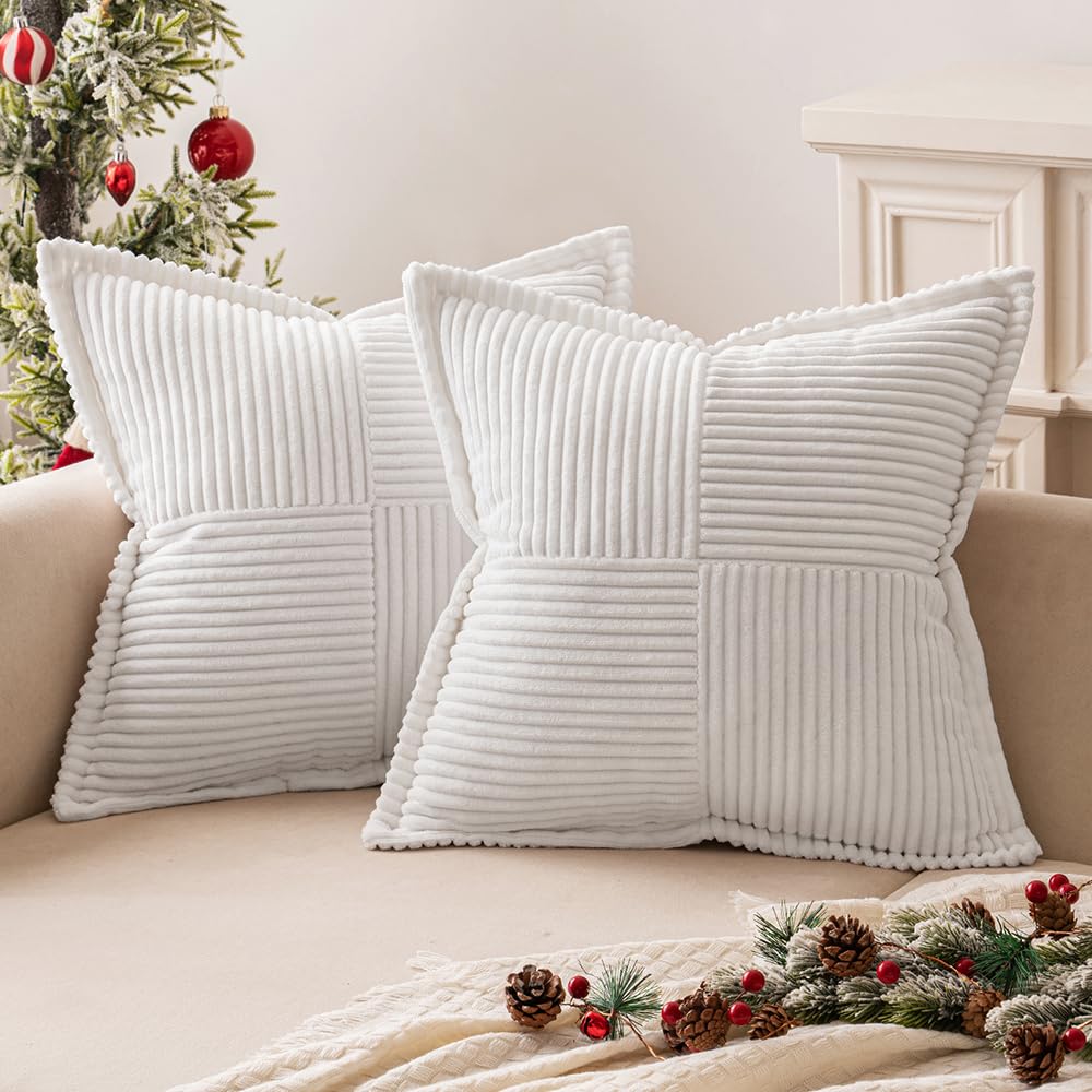 MIULEE Corduroy Pillow Covers with Splicing Set of 2 Super Soft Couch ...