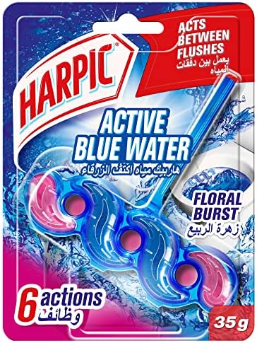 Harpic Active Blue Water Floral Burst Toilet Cleaner Rim Block, Toilet ...