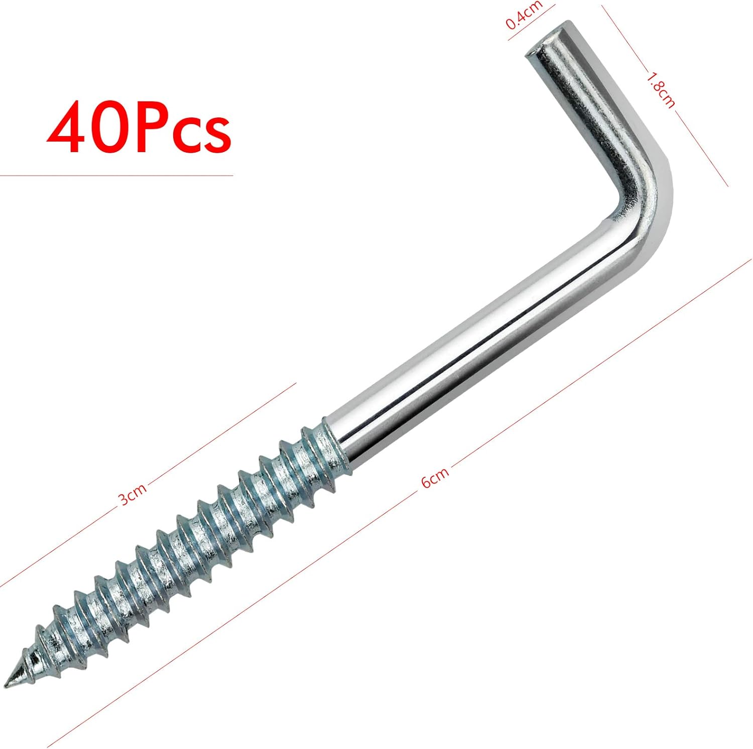 40 Pcs Set L Hook Screws, Square Hooks Screw in 3 Sizes – BigaMart