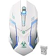 White Wireless Gaming Mouse, VEGCOO Silent Click Wireless Rechargeable ...