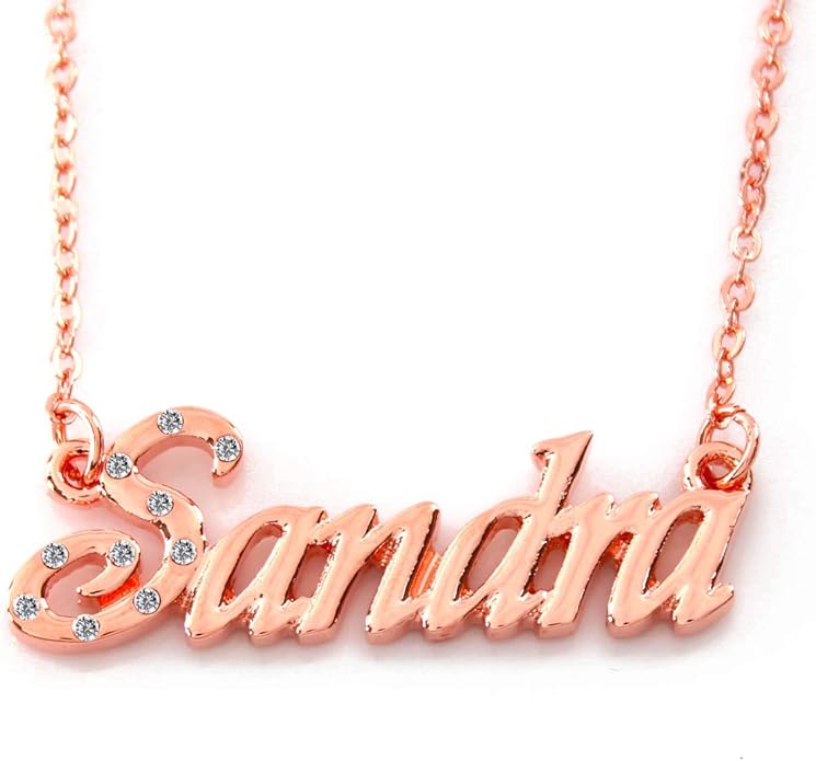 Amazon.com: Zacria Sandra Name Necklace 18K Rose Gold Plated ...