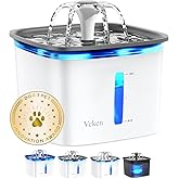 Amazon.com : Veken Innovation Award Winner Stainless Steel Cat Water Fountain, 95oz/2.8L ...