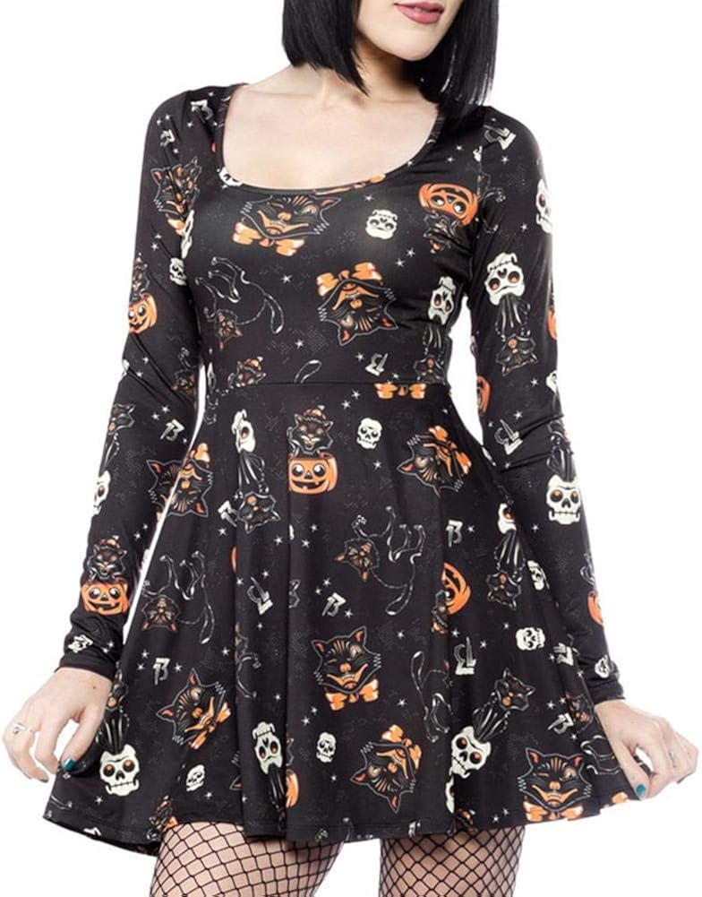 CHRISTY HARRELL Halloween Party Kleid, Damen Langarm Kleid Halloween ...