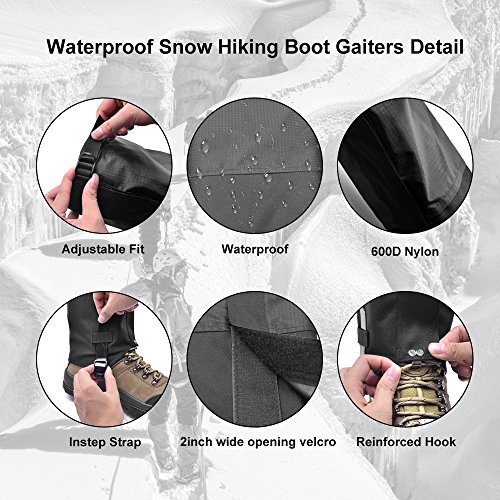 Leanking Leg Gaiters, Waterproof Snow Boot Gaiters 600D Anti-Tear ...