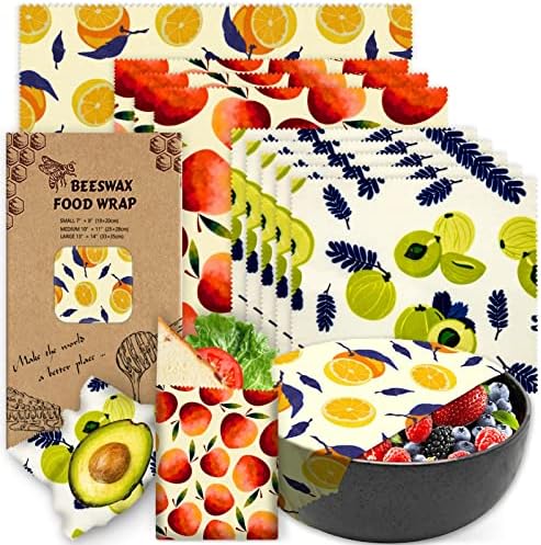 Reusable Beeswax Wrap - 9 Pack, Beeswax Wraps for Food, Eco-Friendly Beeswax Food Wrap, Organic ...