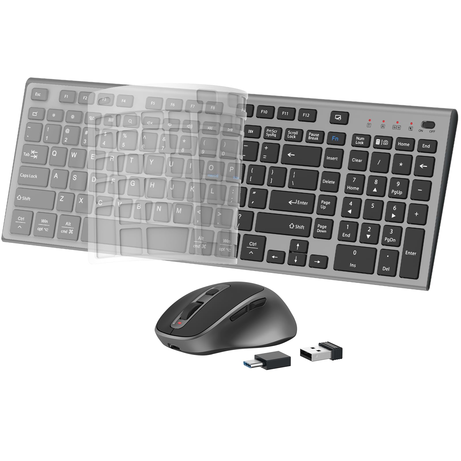 FENIFOX Wireless Keyboard and Mouse, Ergonomic Rechargeable Silent ...