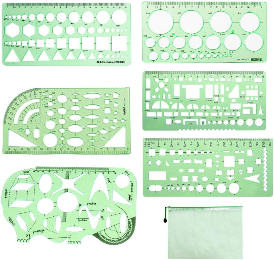 Geometric Stencils, 1-18cm Measuring Templates Green Plastic ...