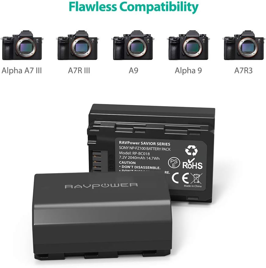 NP-FZ100 Battery 2 Pack Camera Batteries and USB Charger Set for Sony ...