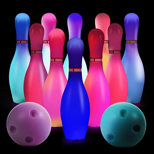 Zloveleexr Light Up Bowling Set, Glow in The Dark Bowling Balls & Pins ...