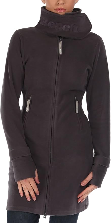 Bench Women's Fleecejacke Long Funnel Neck Coat, Grey (Anthrazit), X ...