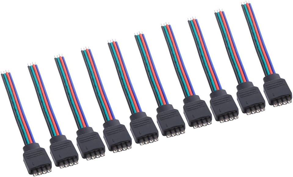 Zerodis 4Pin LED Strip Connector, 10pcs 4Pin Male Female RGB Connector Wire Cable LED Strip ...