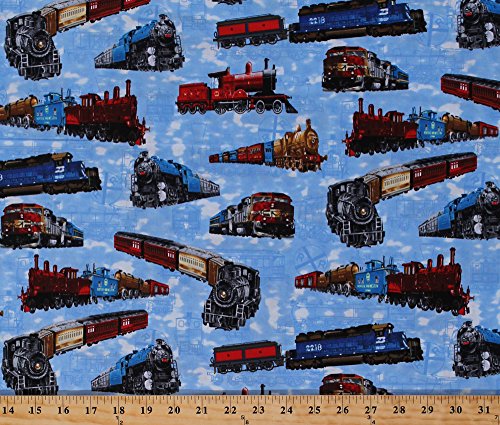 Cotton Trains on Blue Cargo Cars Engine Caboose Railroad Crossing Signs ...