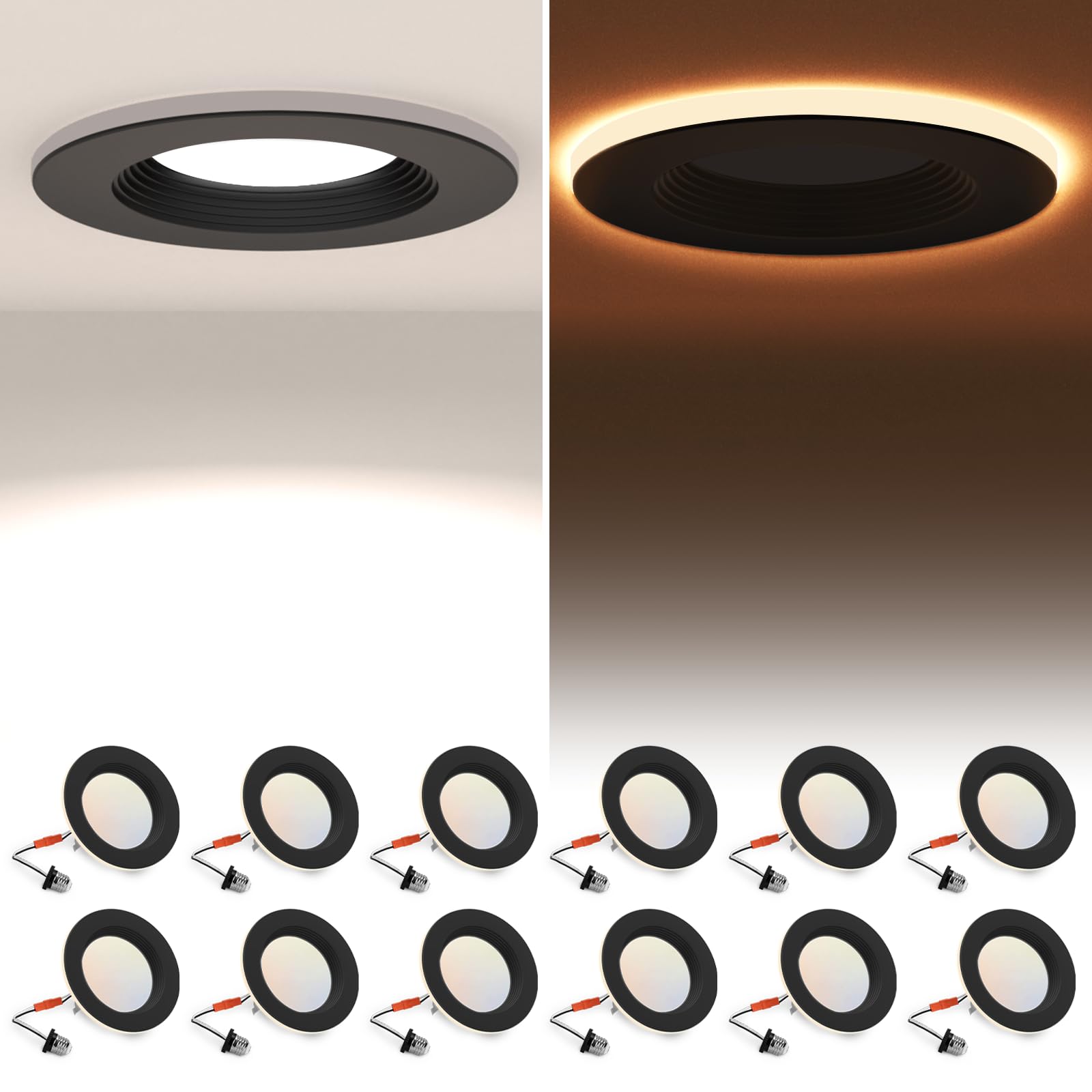 POWERASIA 12 Pack 4 Inch Black LED Can Lights with Night Light, 5CCT ...