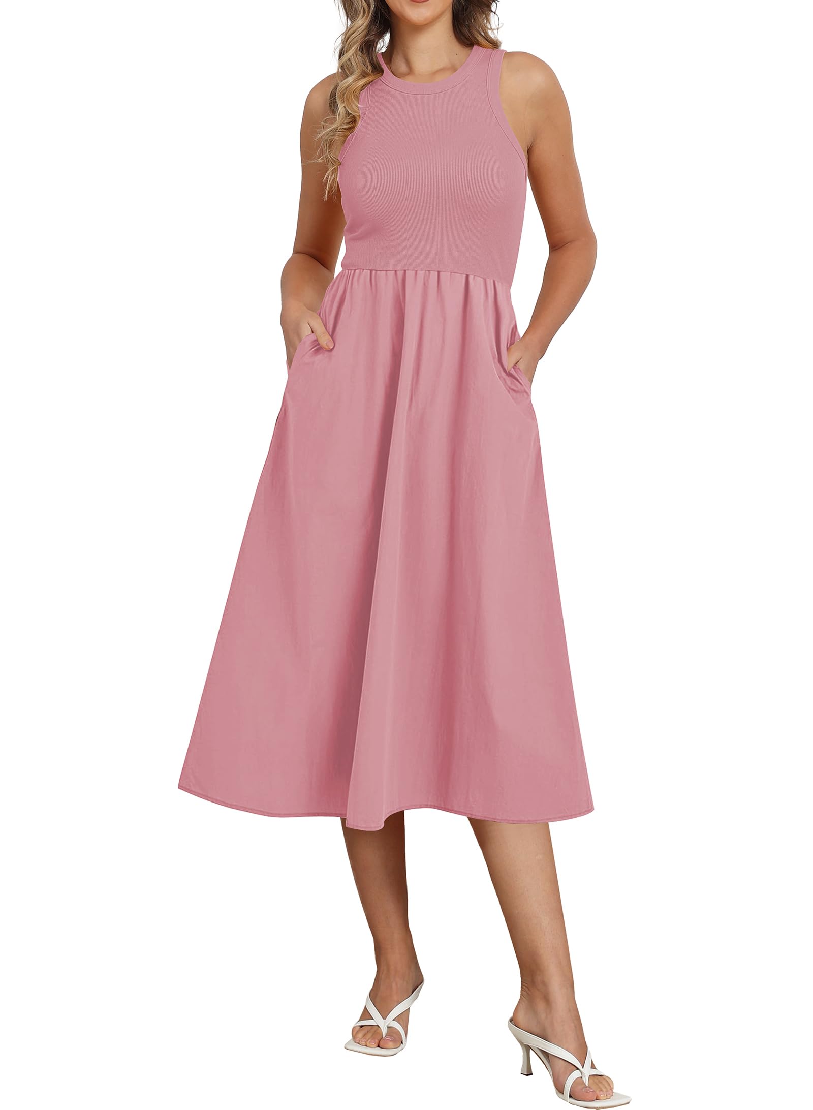 Naggoo Tank Top Racerback Midi Dresses Pockets Patchwork Dress Pink M for sale | Katy, TX ...