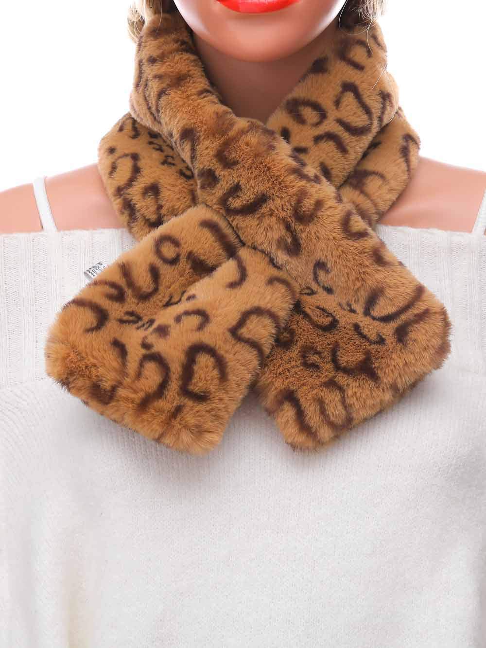 Jovono Women's Winter Fake Faux Fur Scarf Collar Leopard Plush Shawl ...