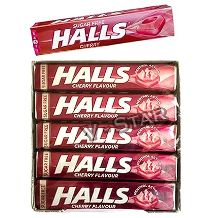 FULL BOX OF HALLS SUGAR FREE SWEETS 20 x 33g PER PACK (CHERRY MENTHOL ...