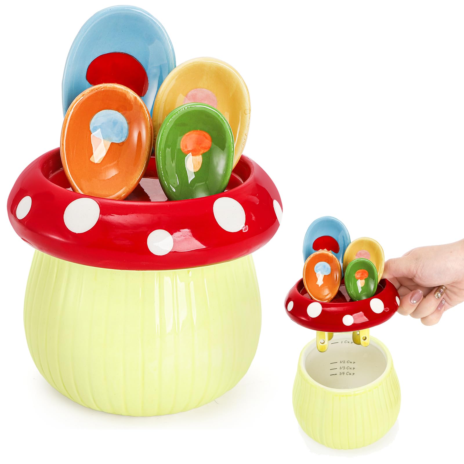 Coloch 5 Pcs Ceramic Measuring Spoons with Base, Mushroom Shape Baking ...