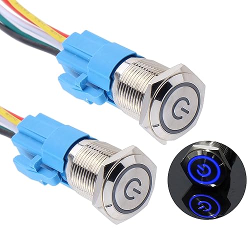 DMWD 2PCS 16mm Latching Push Button Switch 12V-24V On/Off 1NO 1NC Self ...
