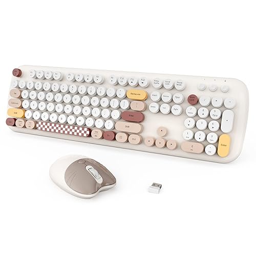 Wireless Keyboard Coofun Cute Colorful 104 Keys Full Size Typewriter