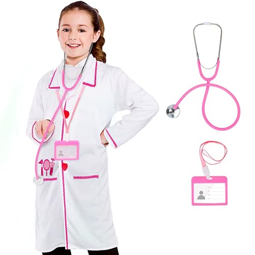 ANPHILE Doctor Costume for Kids, Pink Doctor Lab Coat with Working ...