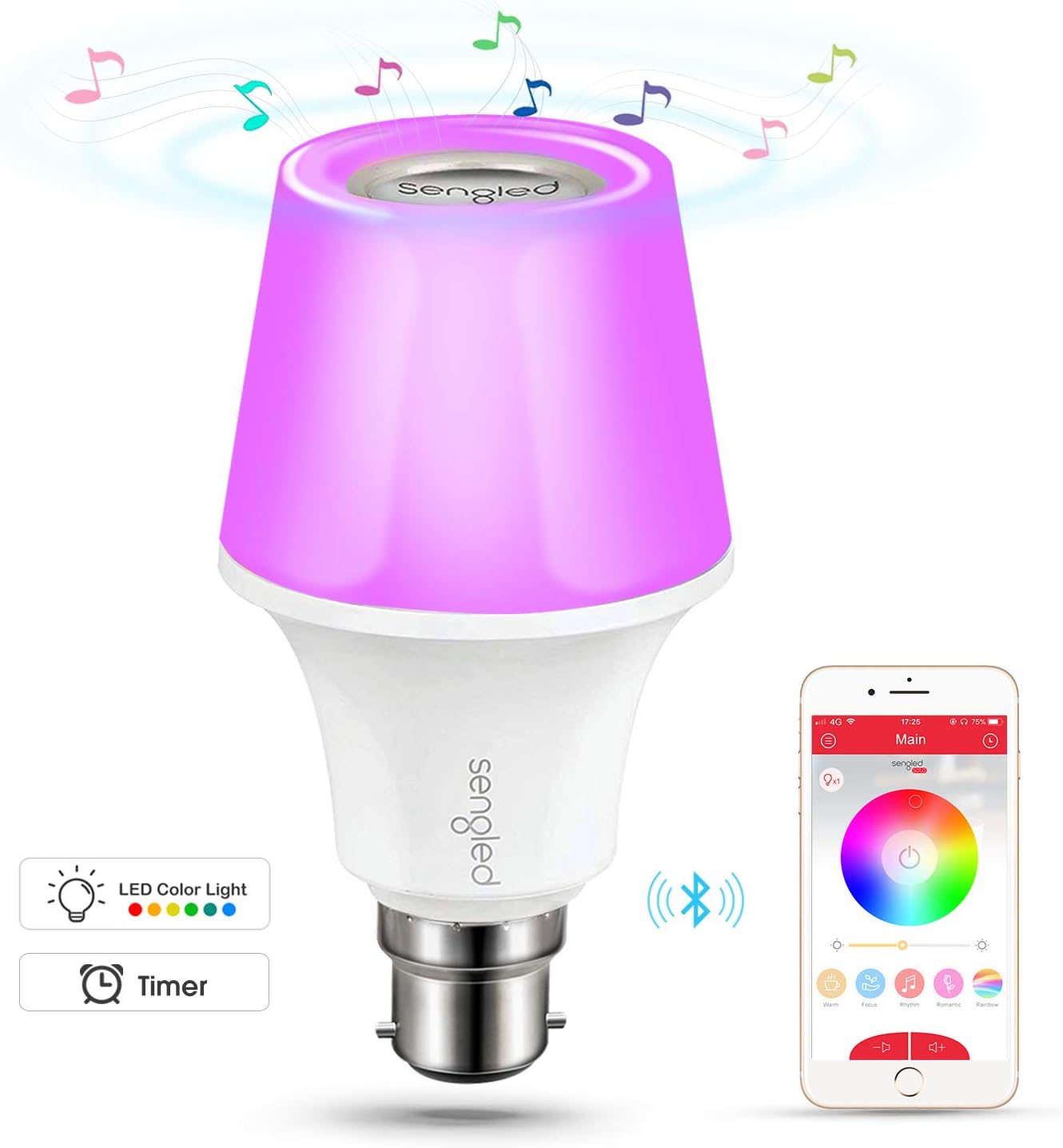 Sengled Colour Changing LED Light Bulb B22 Base with Bluetooth Speaker ...