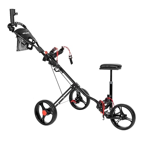 PEXMOR Foldable Golf Push Cart, 3 Wheel Golf Cart with Detachable Seat ...