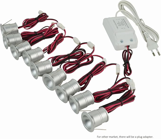 E-Simpo 9pcs*1W LED Mini Spotlight Kit, Cutout 25mm, Dimmable, 195-240V ...